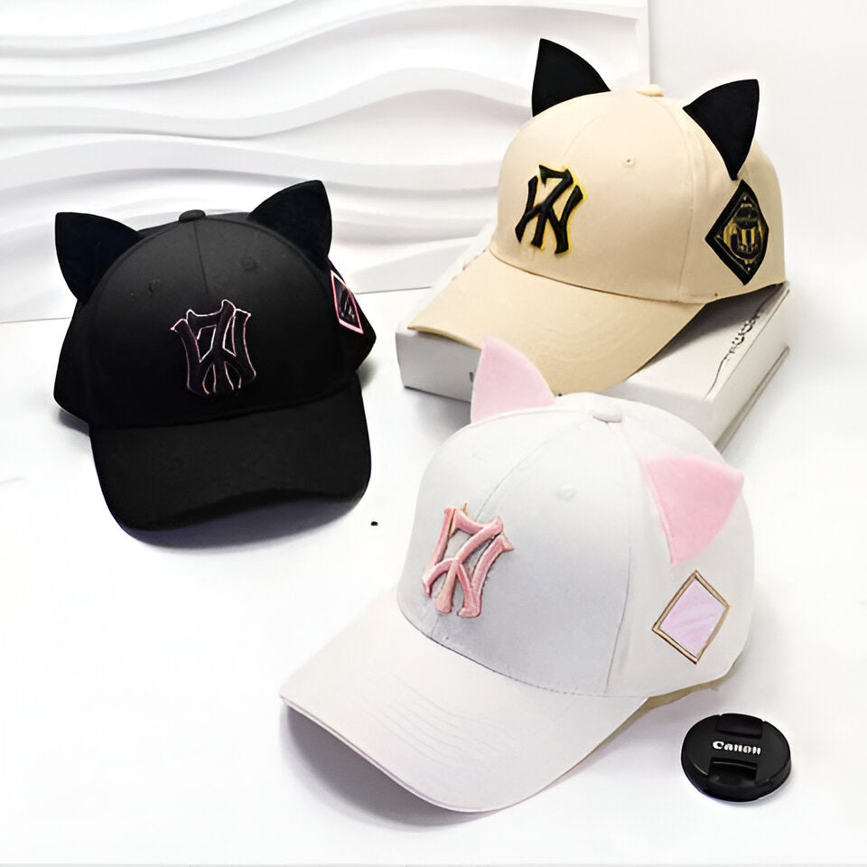 K-Pop Embroidered Cat Ears Cap – Playful Meow